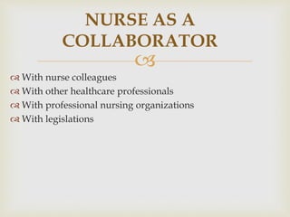 COLLABORATIVE ISSUES AND MODELS IN NURSING | PPTX