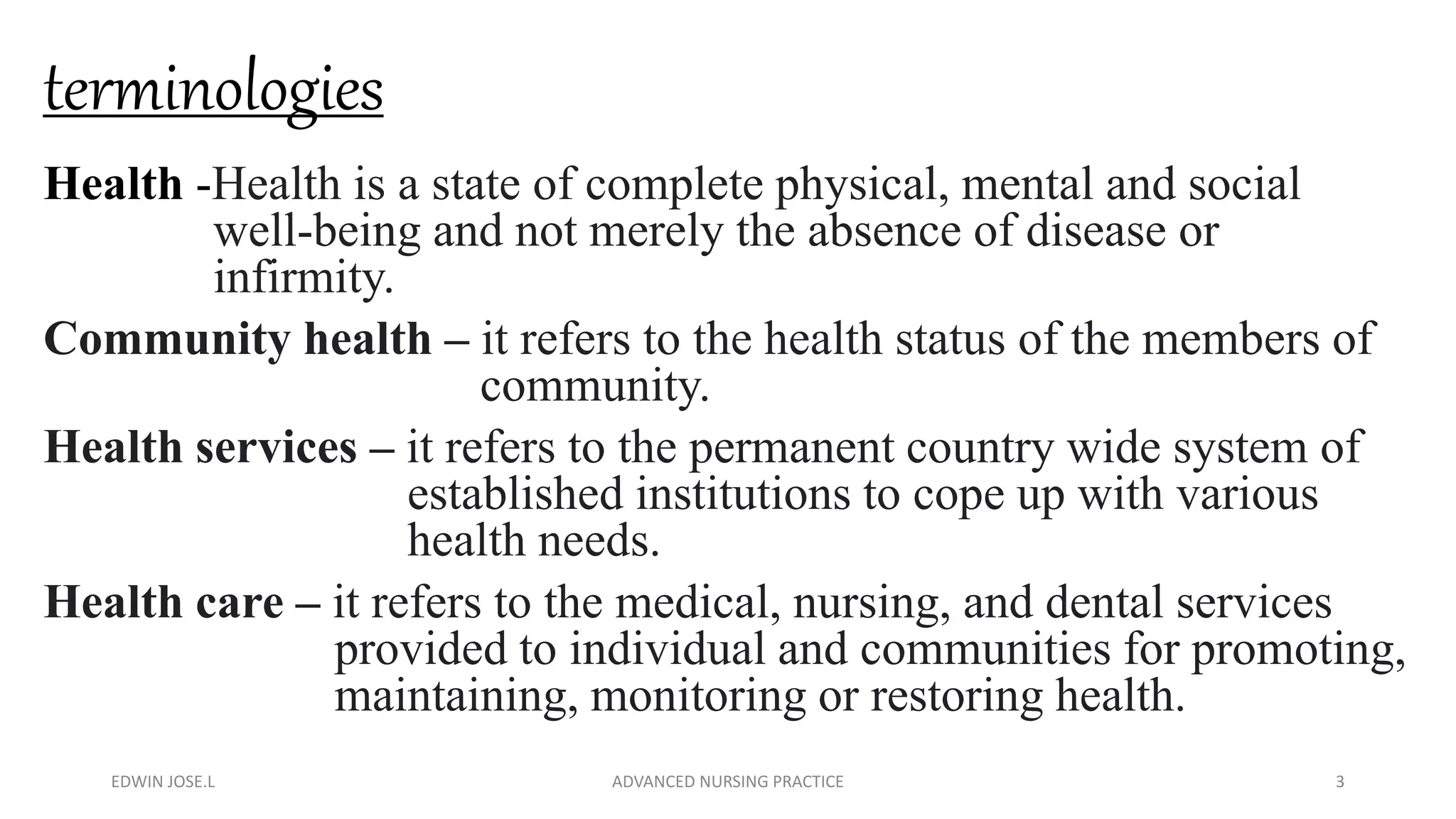 Health care environment, Health Economics, Health constraints, Planning ...