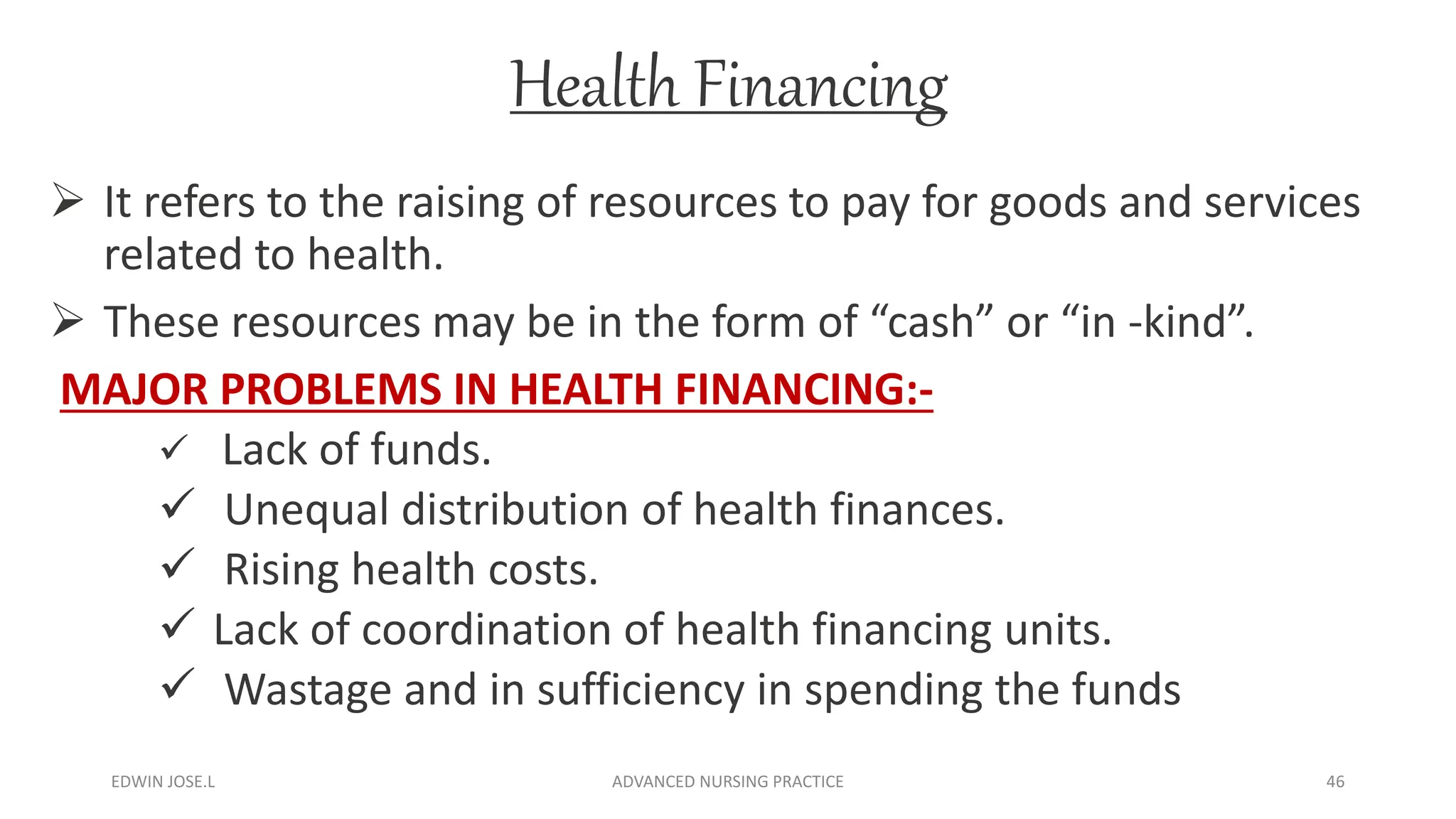 Health care environment, Health Economics, Health constraints, Planning ...