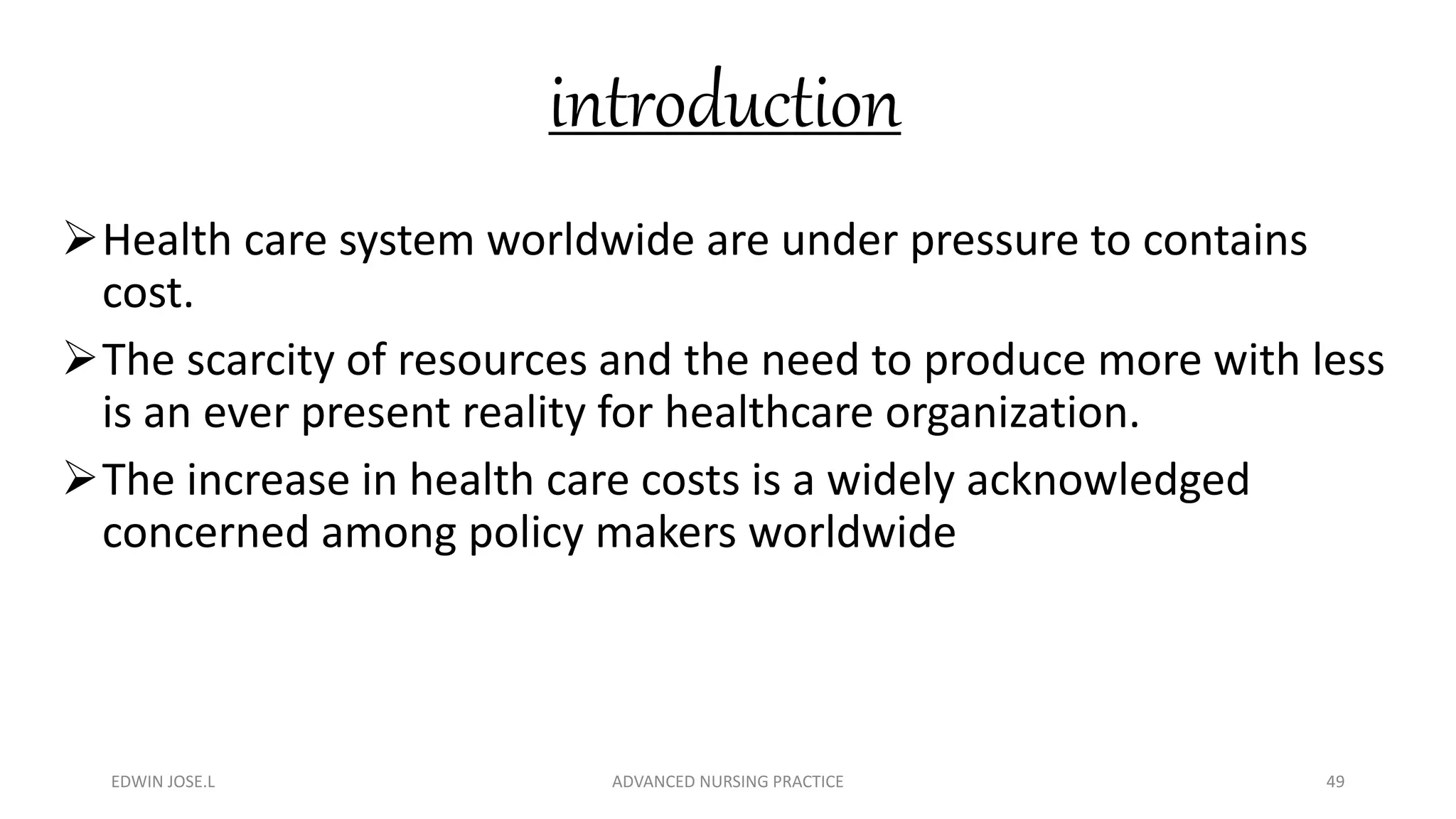 Health care environment, Health Economics, Health constraints, Planning ...