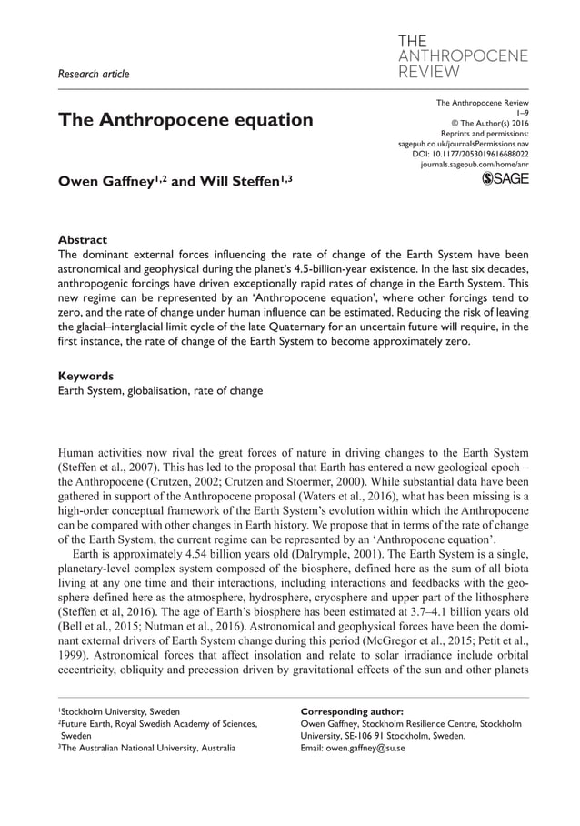 The Anthropocene equation 2017 Gaffney Steffen | PDF