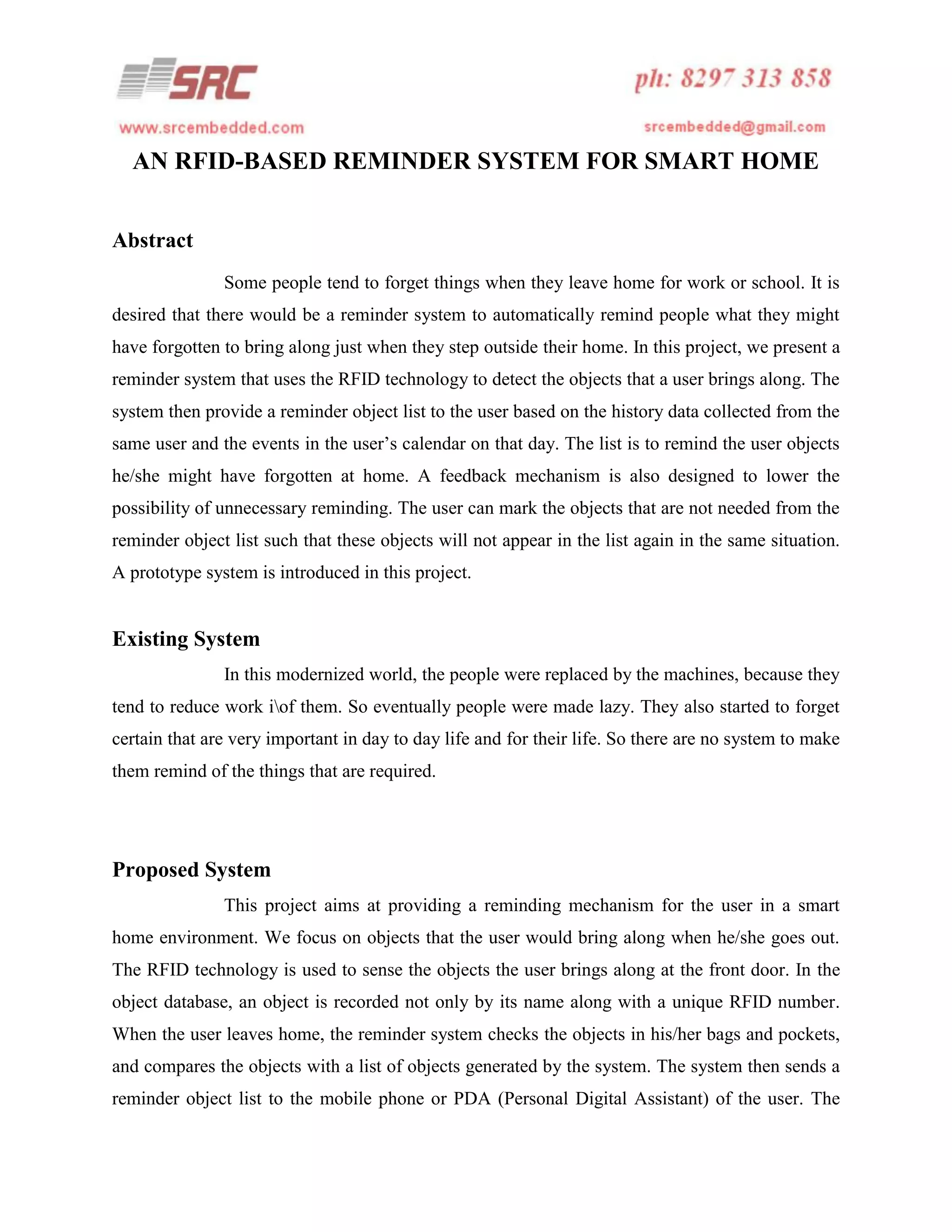 An rfid based reminder system for smart home | PDF