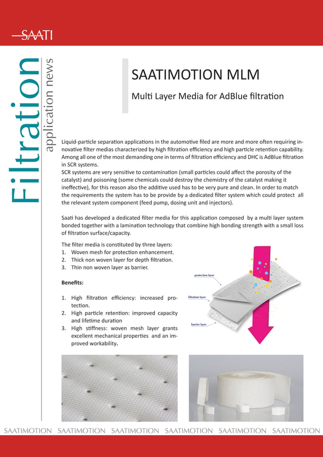 Multi Layer Media for AdBlue filtration - Saatimotion Depth Media 20 ...