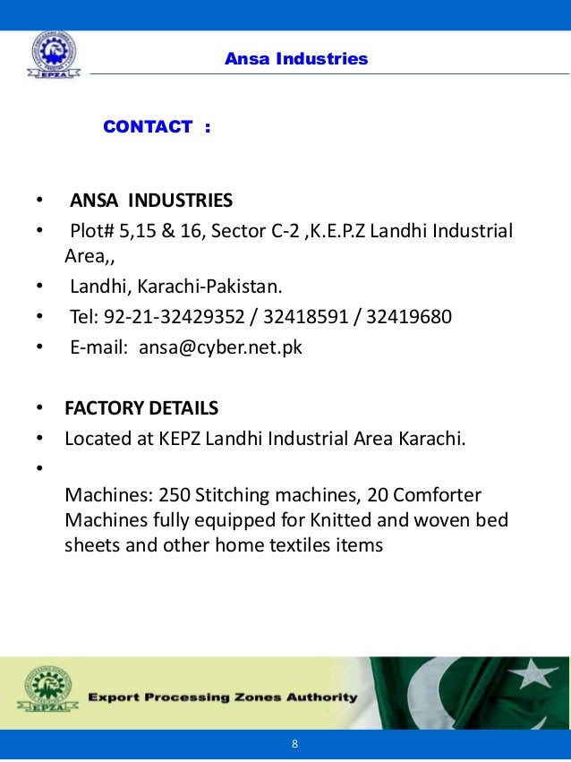 Ansa industries-Export Processing Zone-Pakistan