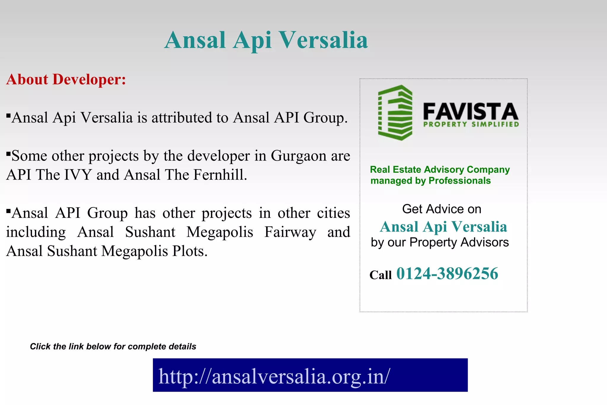 Ansal Api Versalia Sector 67A Gurgaon | PPT