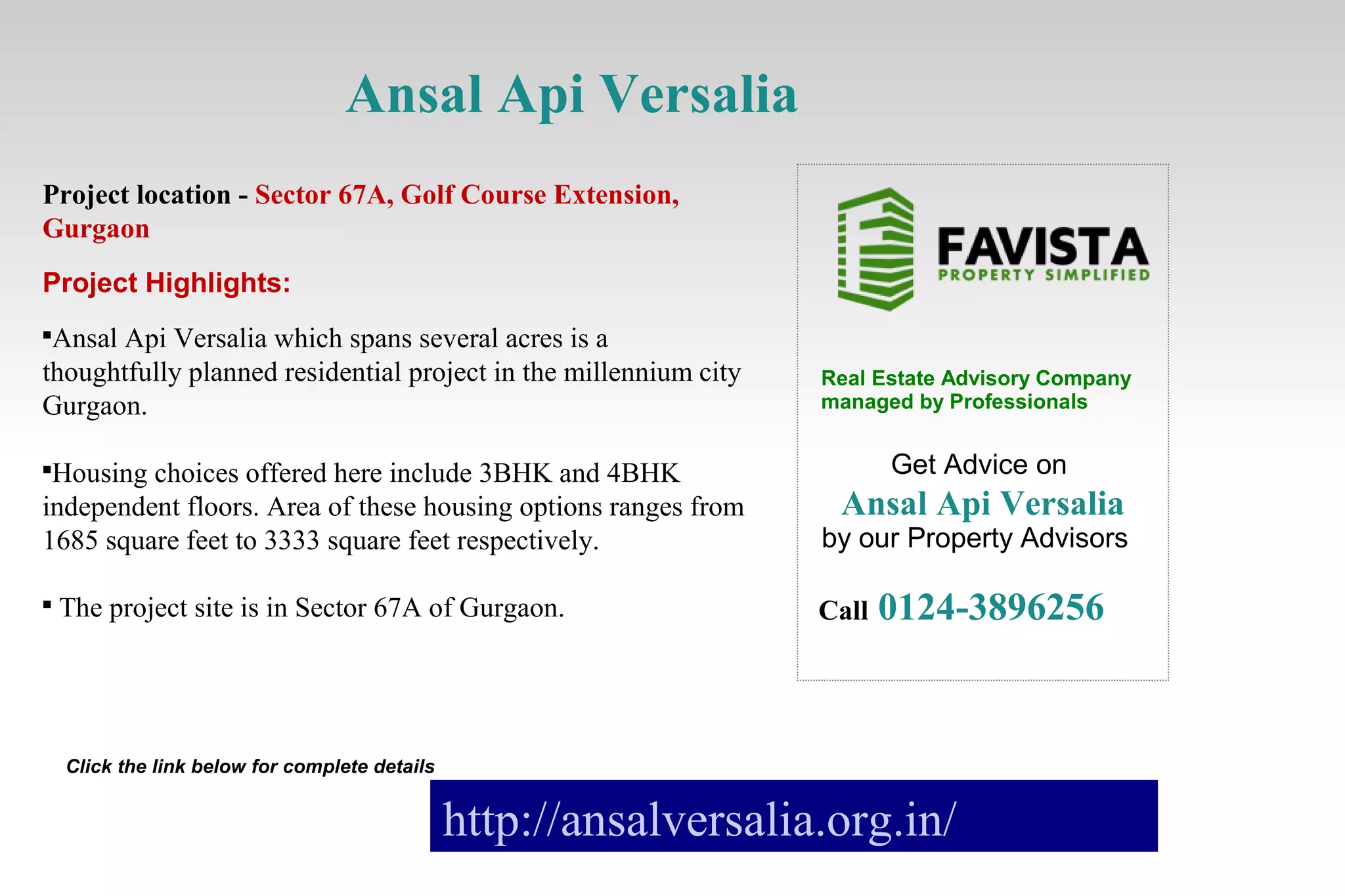 Ansal Api Versalia Sector 67A Gurgaon | PPT