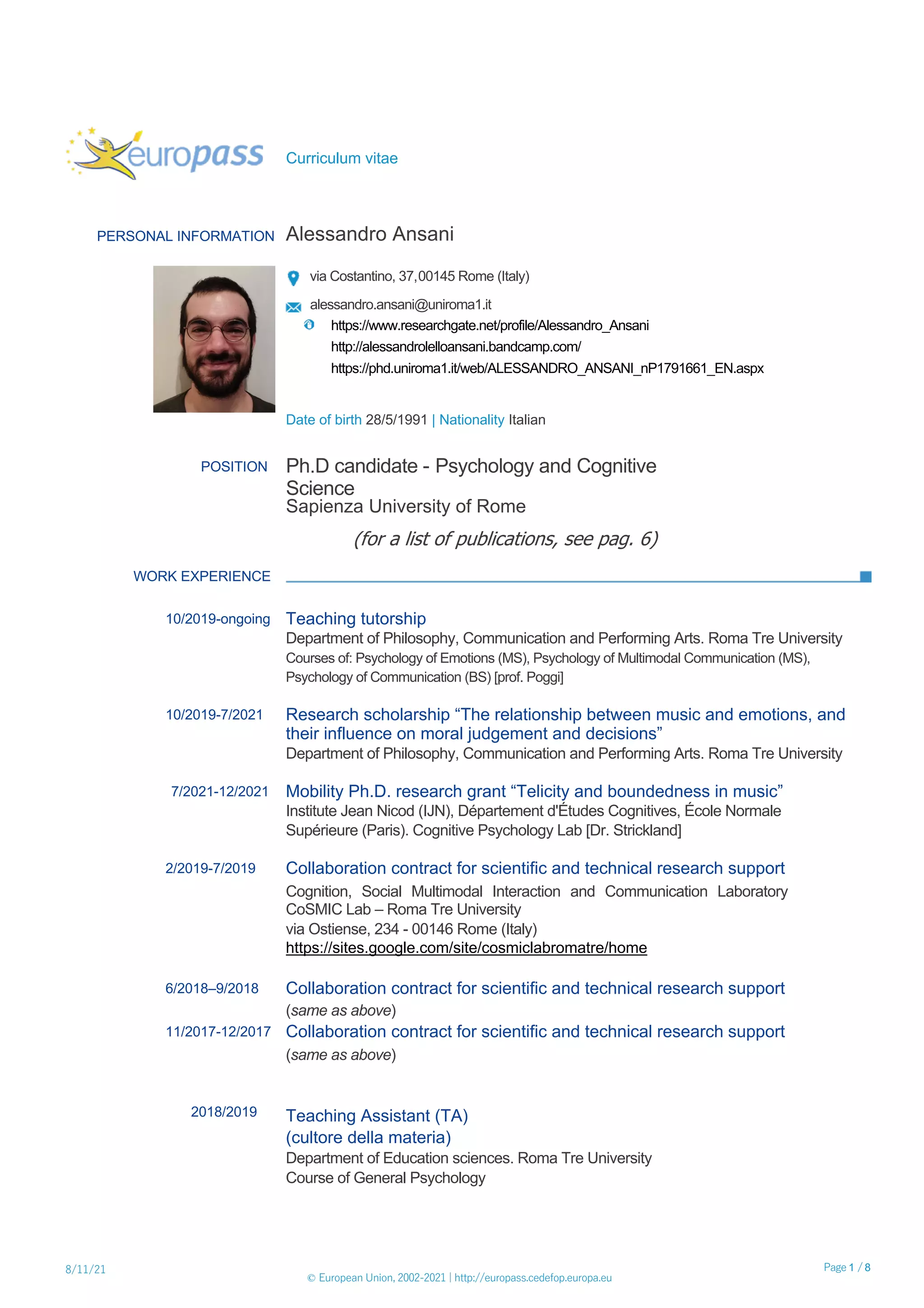Ansani Alessandro CV (11-2021) | PDF