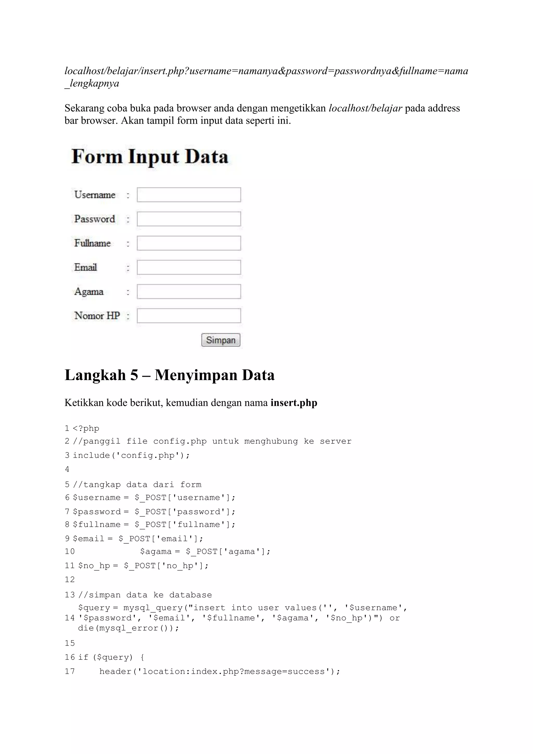 Ansanwan form sederhana php | DOCX