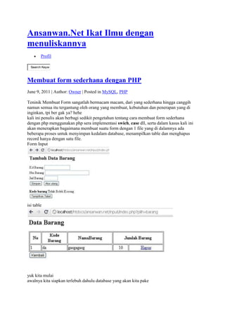 Ansanwan form sederhana php | DOCX