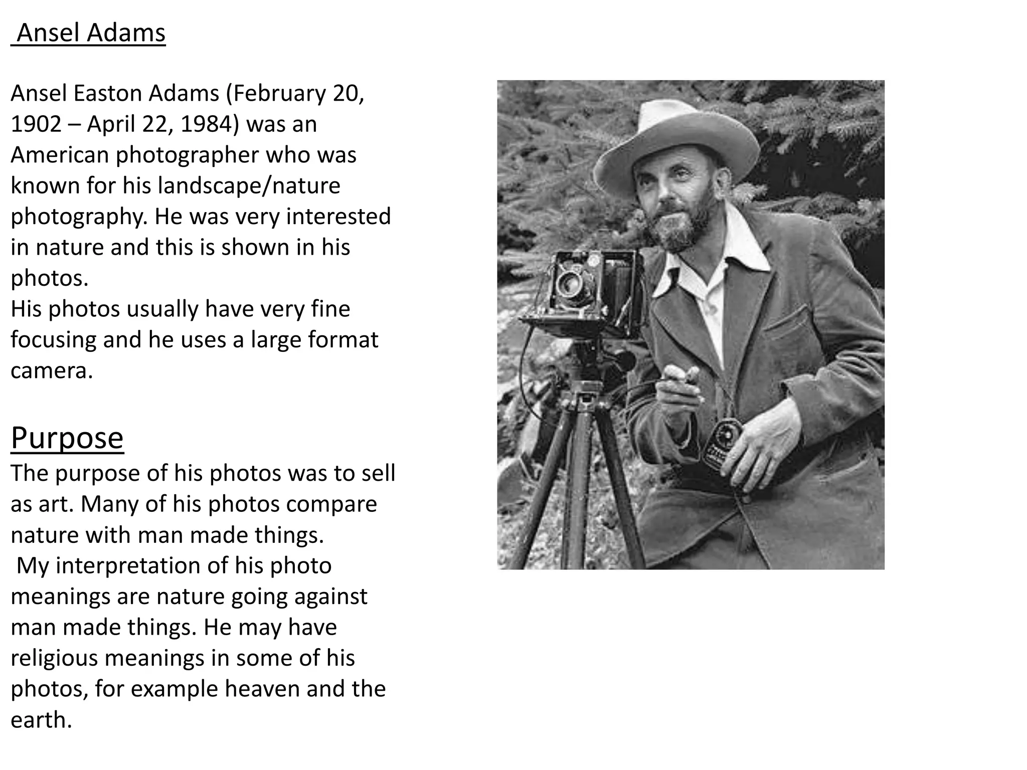 Ansel adams slideshow | PPTX | Photography | Arts and Crafts