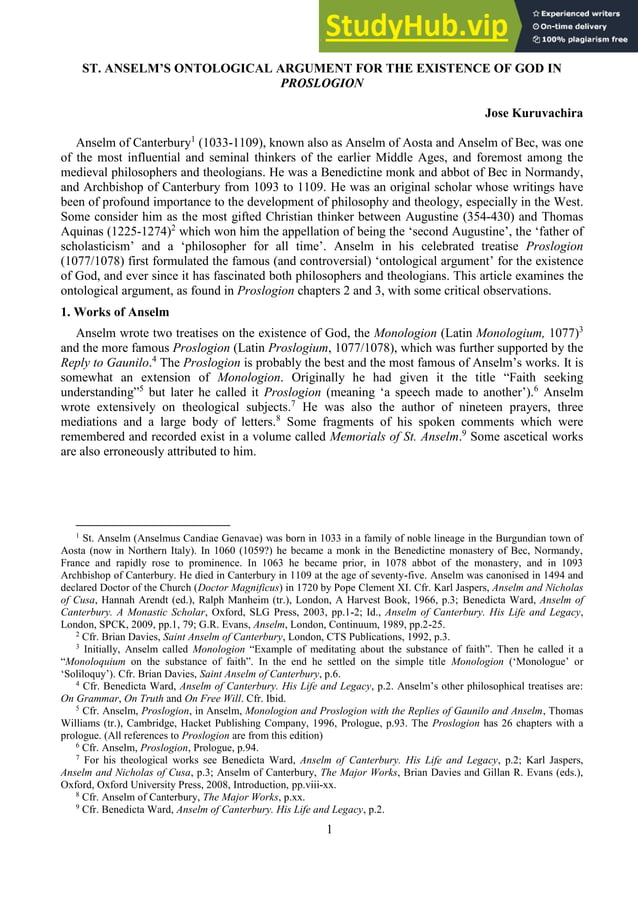 ANSELMS ONTOLOGICAL ARGUMENT | PDF