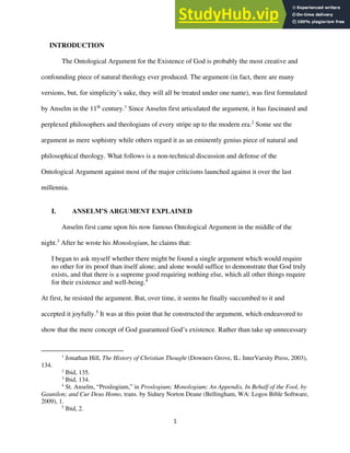 Anselm S Ontological Argument And Its Critics | PDF