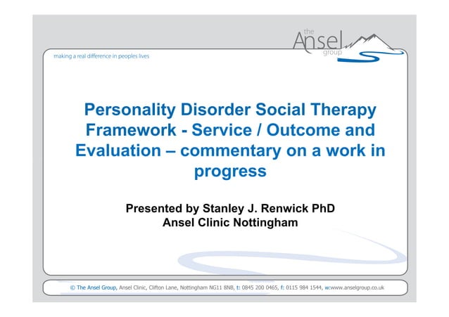Social Therapy - Outcomes and Evaluation with Personality Disorder a ...