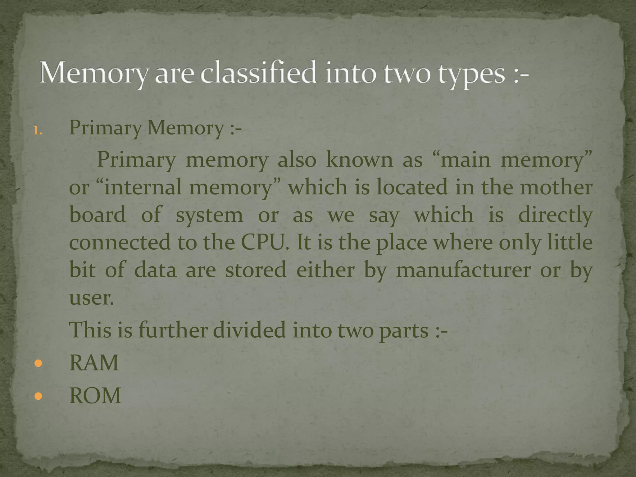 Presentation on computer memory | PPT