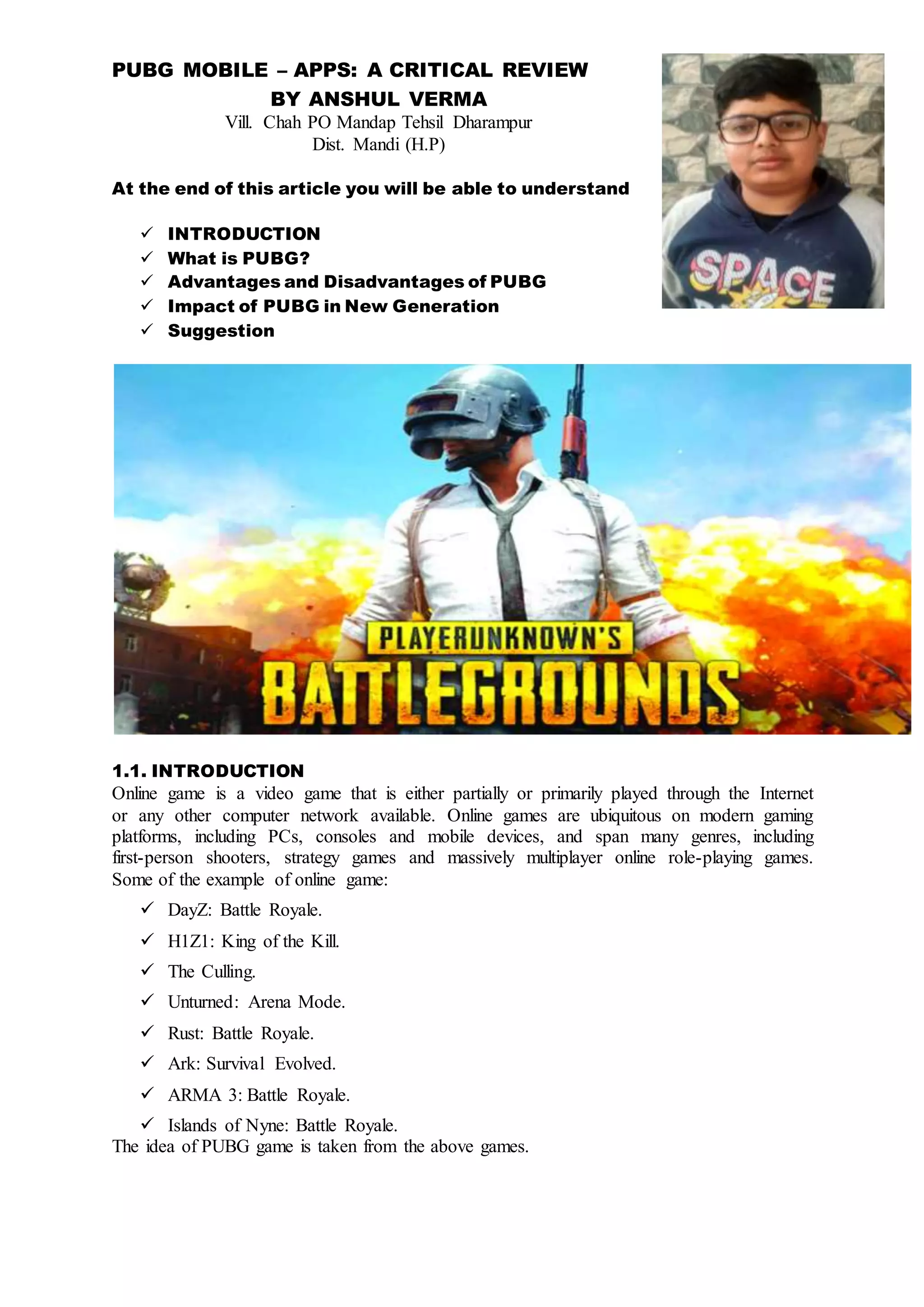 PUBG MOBILE – APPS: A CRITICAL REVIEW BY ANSHUL VERMA | PDF