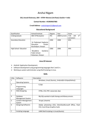 Anshul nigam | PDF | Operating Systems | Computer Software and Applications