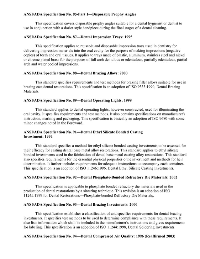 Ansi & ada specification no. 32 | DOC | Dental Health | Diseases and ...
