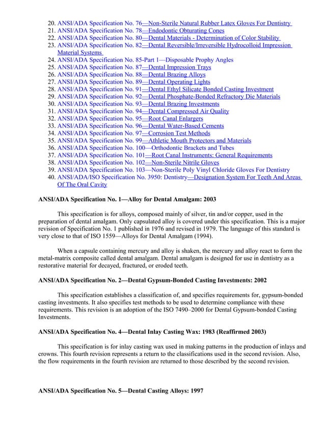 Ansi & ada specification no. 32 | DOC | Dental Health | Diseases and ...