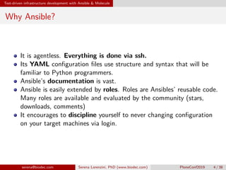 Test driven Infrastructure development with Ansible and Molecule | PPT