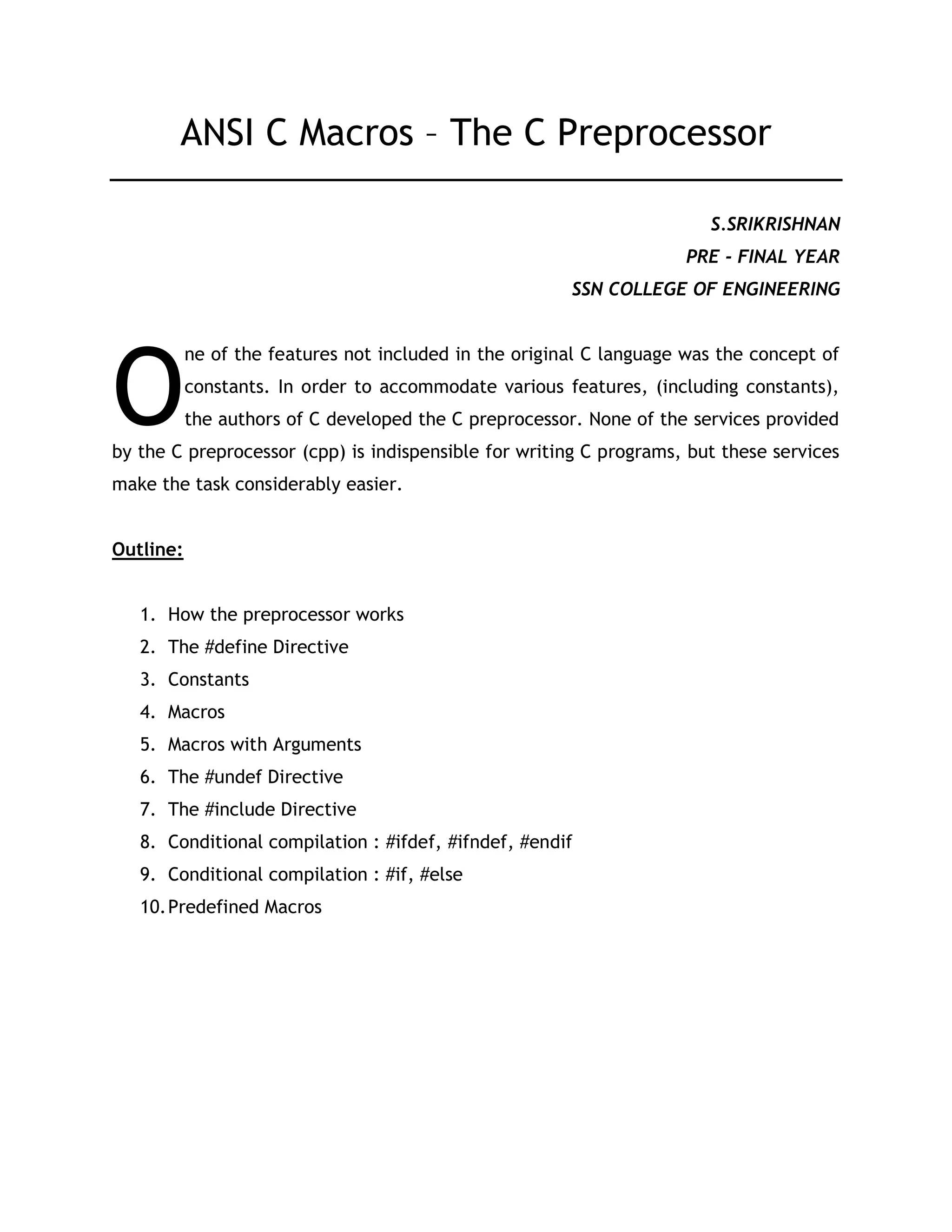 ANSI C Macros | PDF | Programming Languages | Computing