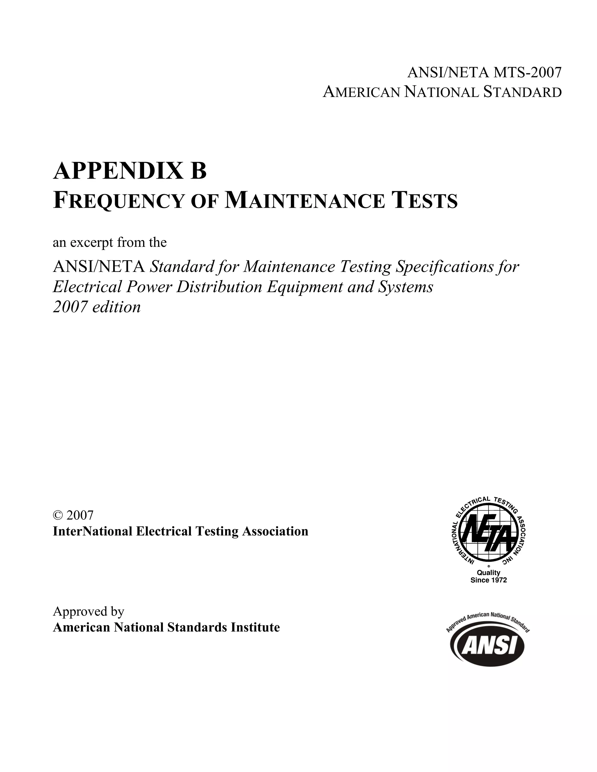 Ansi neta mts 2007 frequency of maintenance tests | PDF