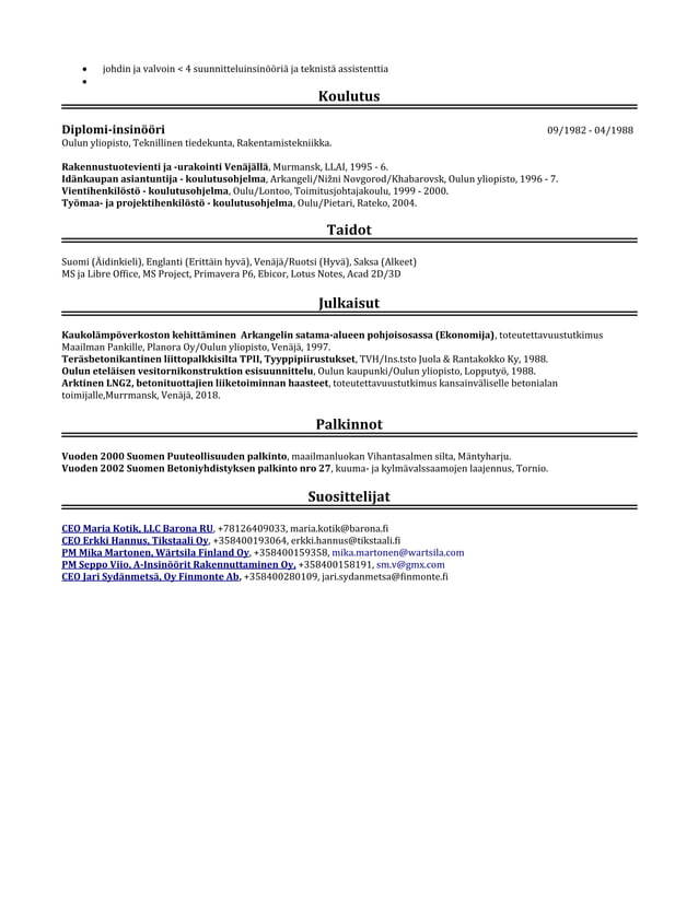 Ansioluettelo Ensio Suopanki.pdf English Russian FINNISH German | PDF