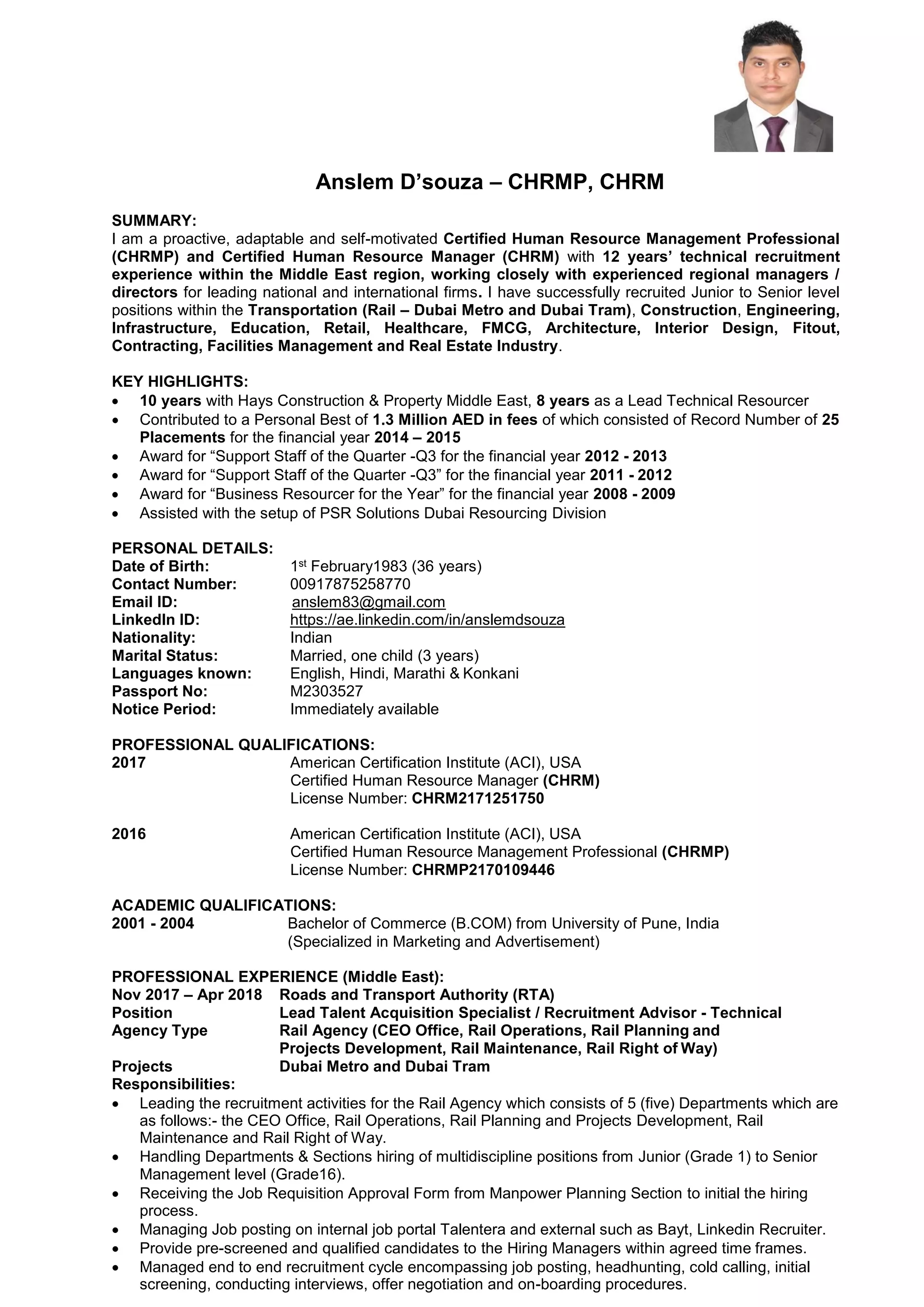 Anslem dsouza cv 2019 | PDF