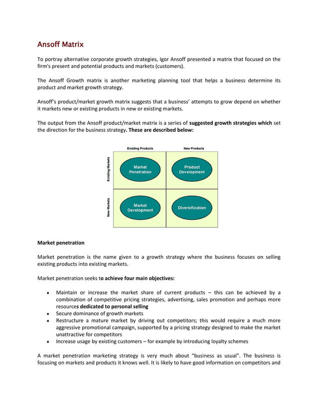 Ansoff matrix | PDF