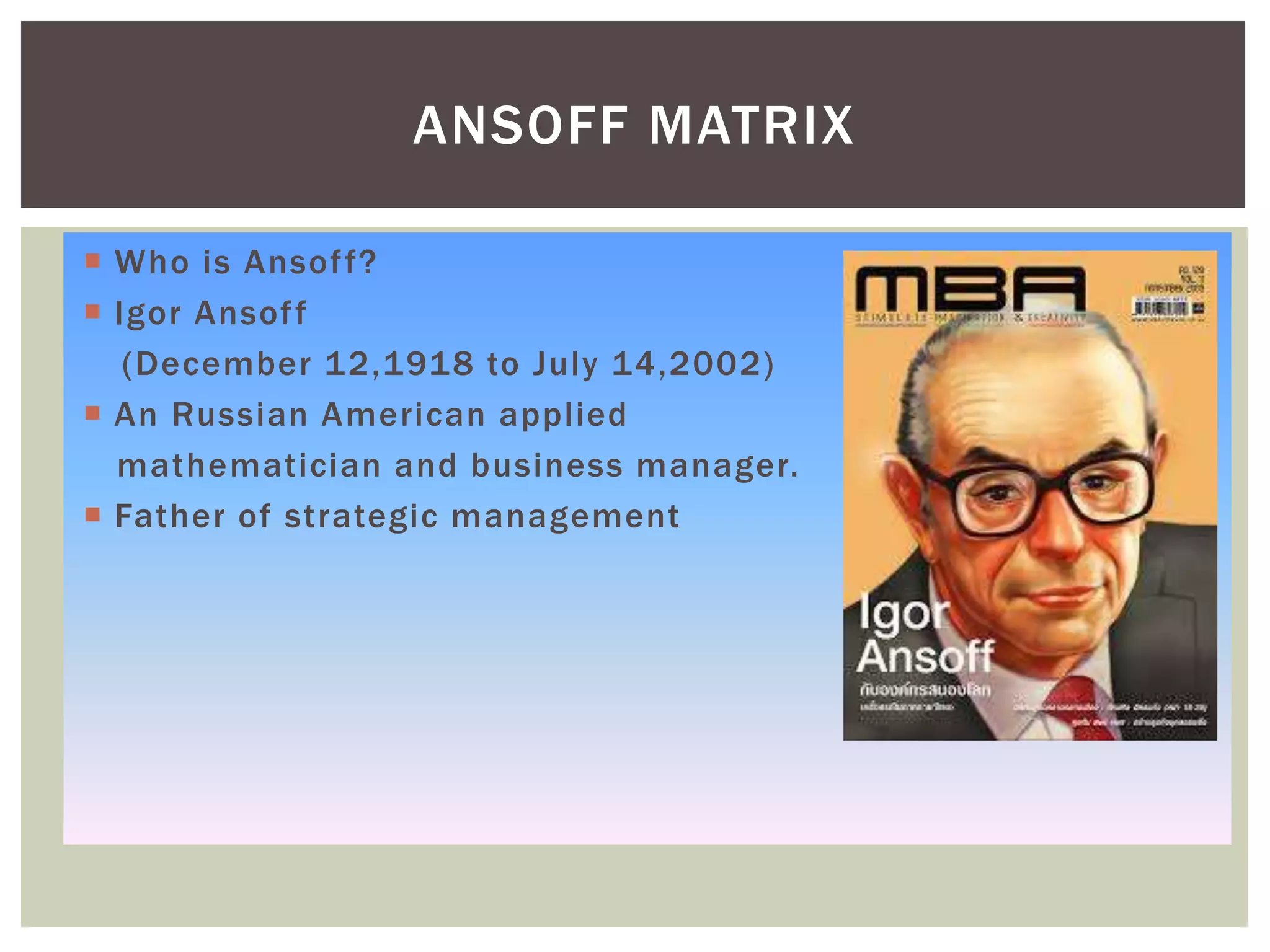 Ansoff's matrix ON TATA | PPTX
