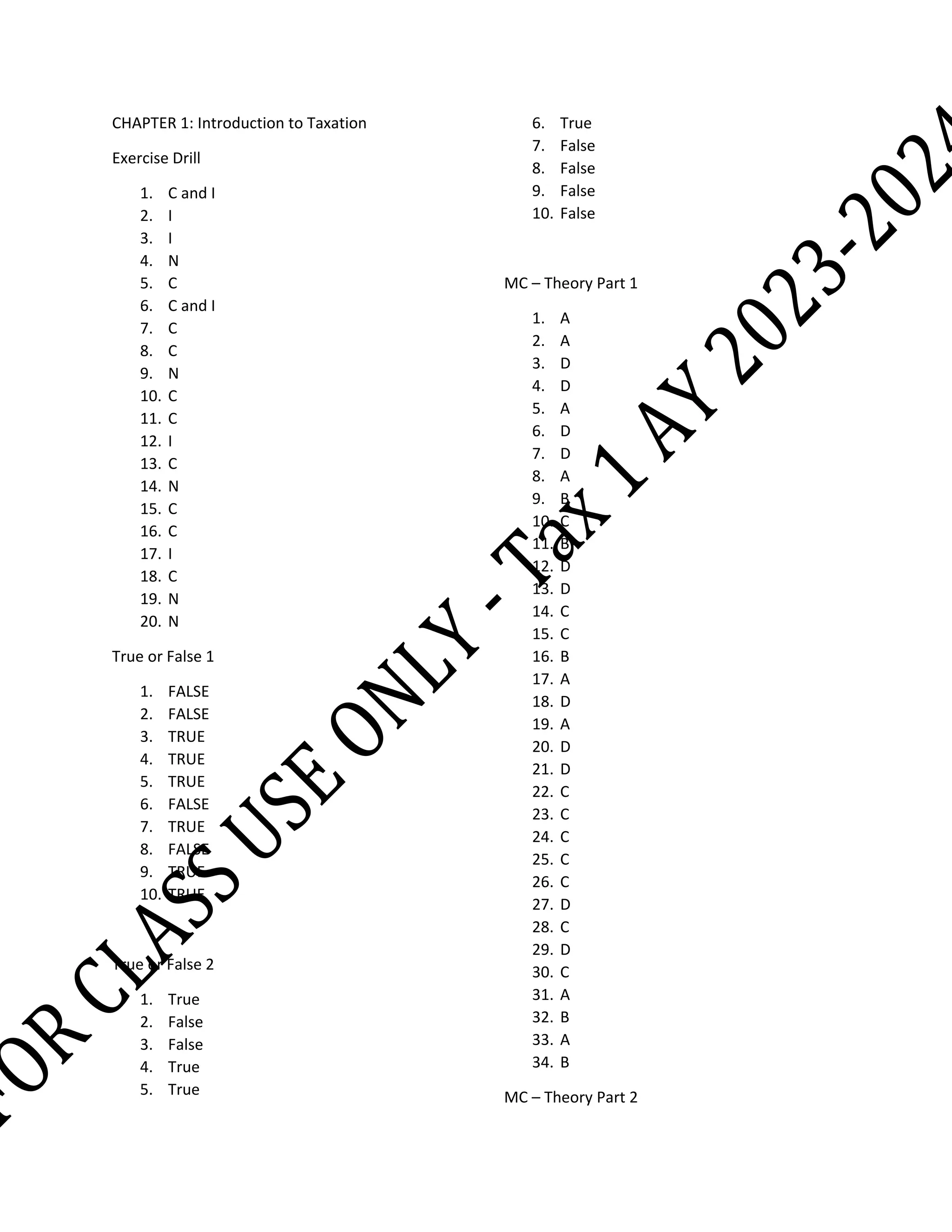 Income Taxation chapter one to chapter 9 answer key | PDF
