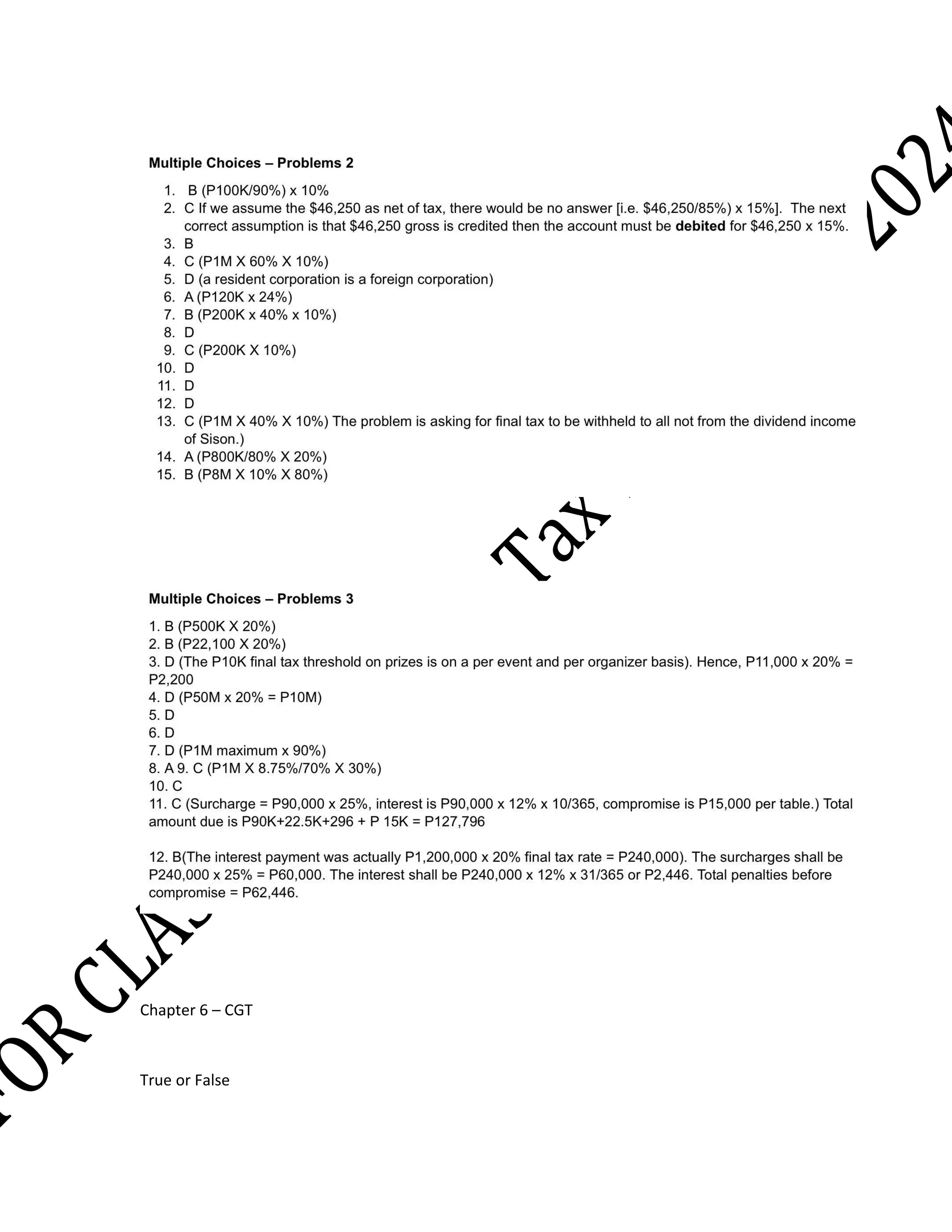 Income Taxation chapter one to chapter 9 answer key | PDF