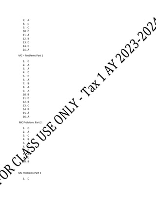 Income Taxation chapter one to chapter 9 answer key | PDF