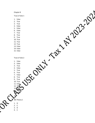 Income Taxation chapter one to chapter 9 answer key | PDF
