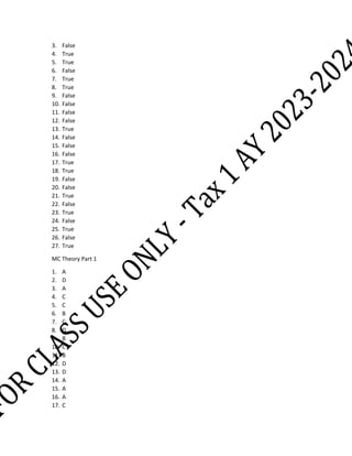 Income Taxation chapter one to chapter 9 answer key | PDF