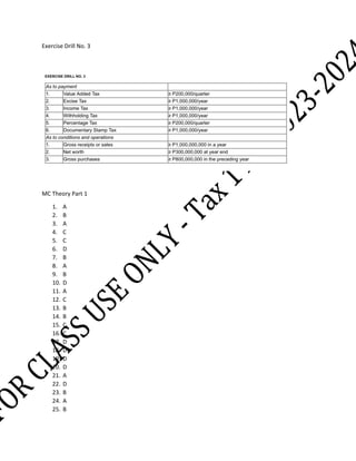 Income Taxation chapter one to chapter 9 answer key | PDF