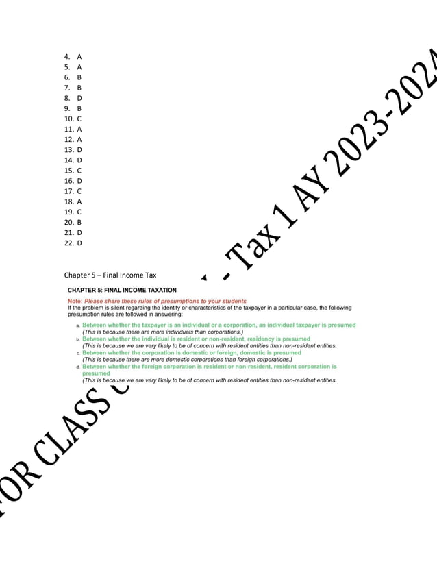 Income Taxation chapter one to chapter 9 answer key | PDF | Business ...