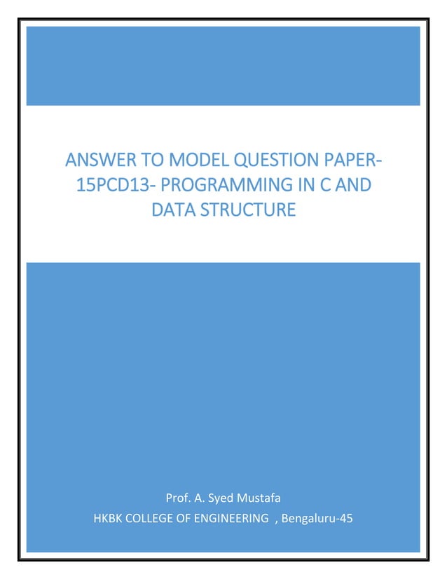 VTU PCD Model Question Paper - Programming in C | PDF