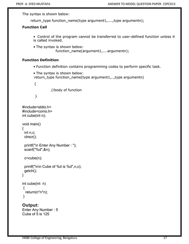 VTU PCD Model Question Paper - Programming in C