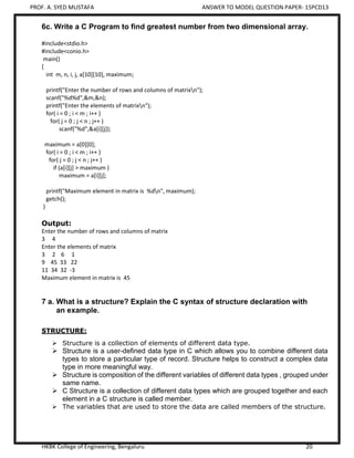 VTU PCD Model Question Paper - Programming in C | PDF