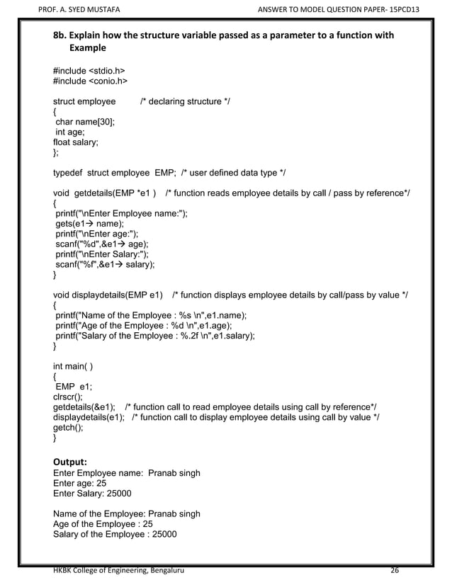 VTU PCD Model Question Paper - Programming in C