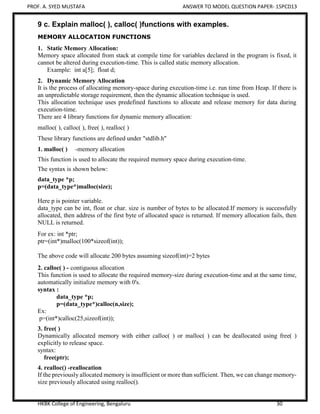 VTU PCD Model Question Paper - Programming in C | PDF