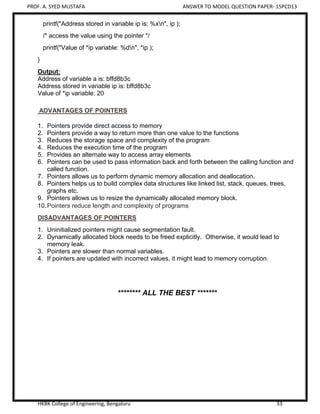 VTU PCD Model Question Paper - Programming in C | PDF