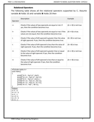 VTU PCD Model Question Paper - Programming in C | PDF