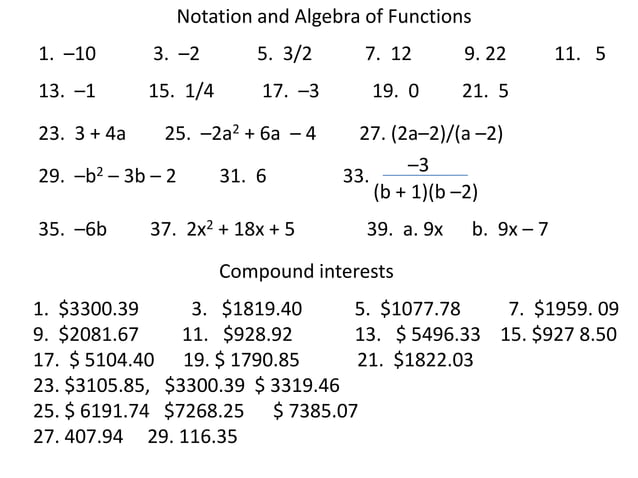 Answer notation and algebra of functions-1 | PPT