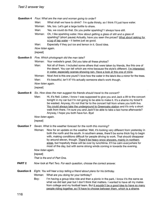 Answer script test 2- listening practice 2 | PDF