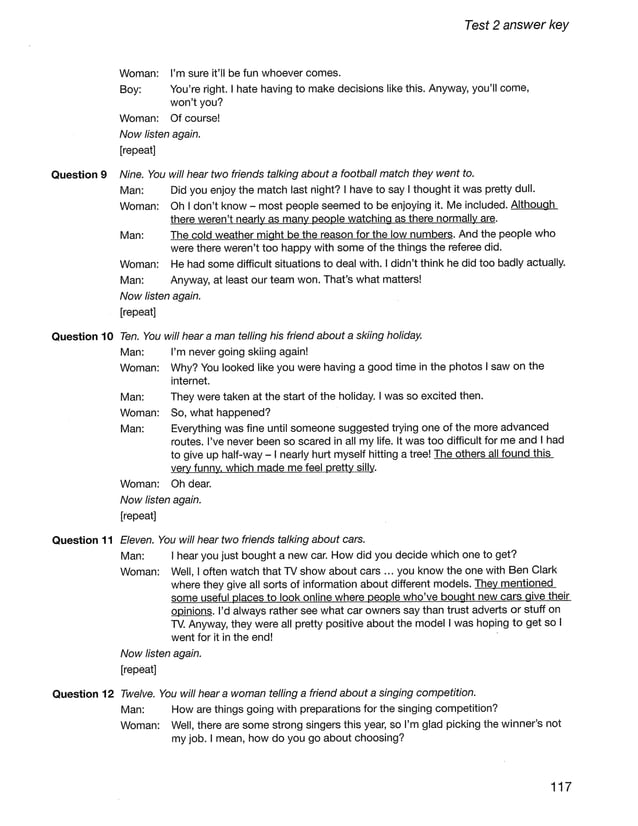 Answer script test 2- listening practice 2 | PDF