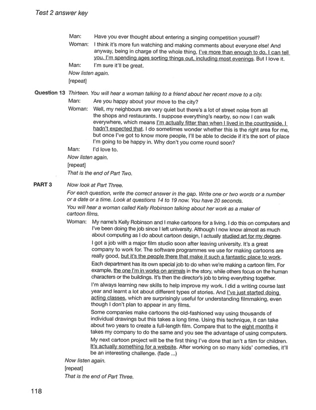 Answer script test 2- listening practice 2 | PDF