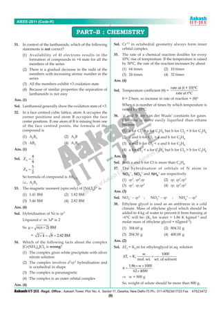 Answer solution with analysis aieee 2011 aakash | PDF
