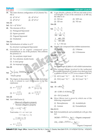 Answer solution with analysis aieee 2011 aakash | PDF