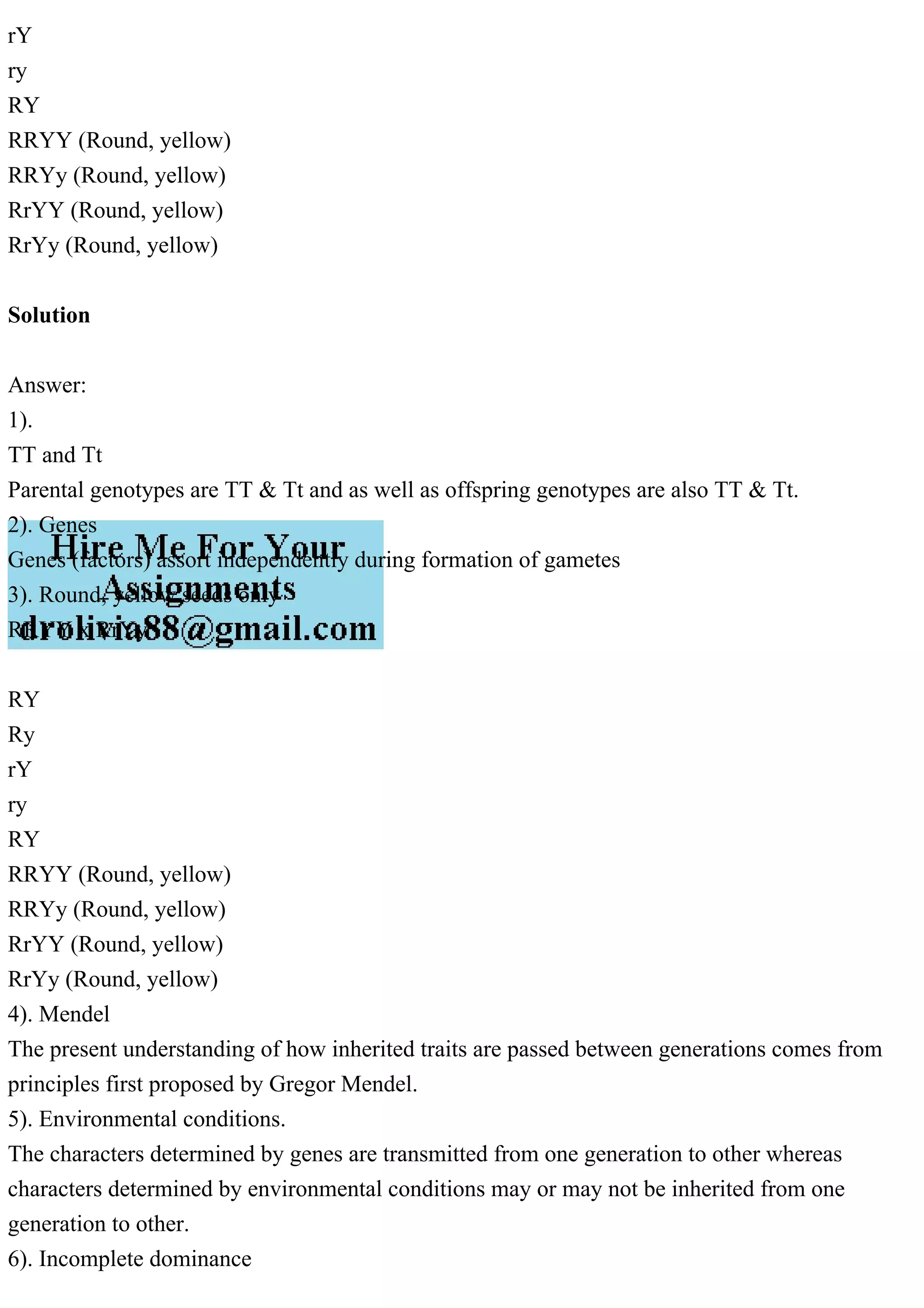 Answer1).TT and TtParental genotypes are TT & Tt and as well .pdf